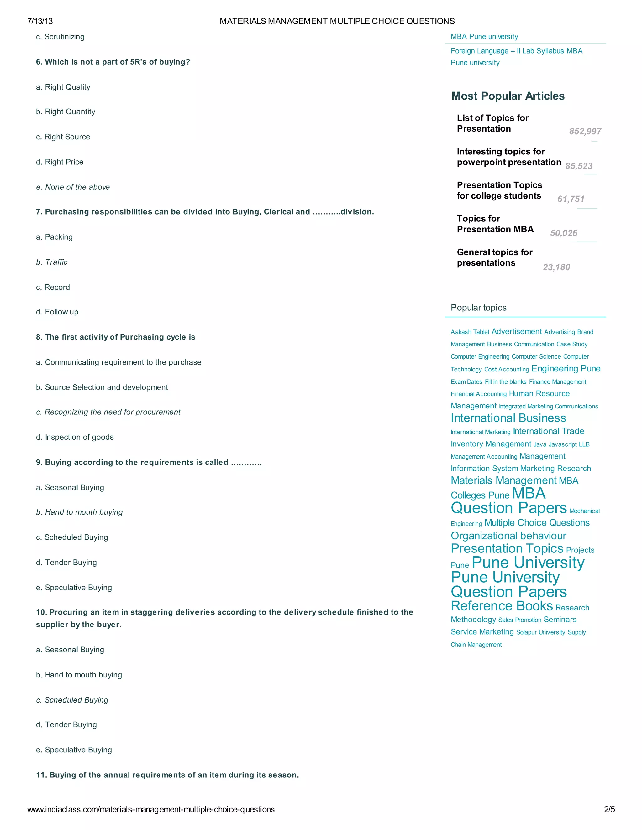 153545916 materials-management-multiple-choice-questions | PDF