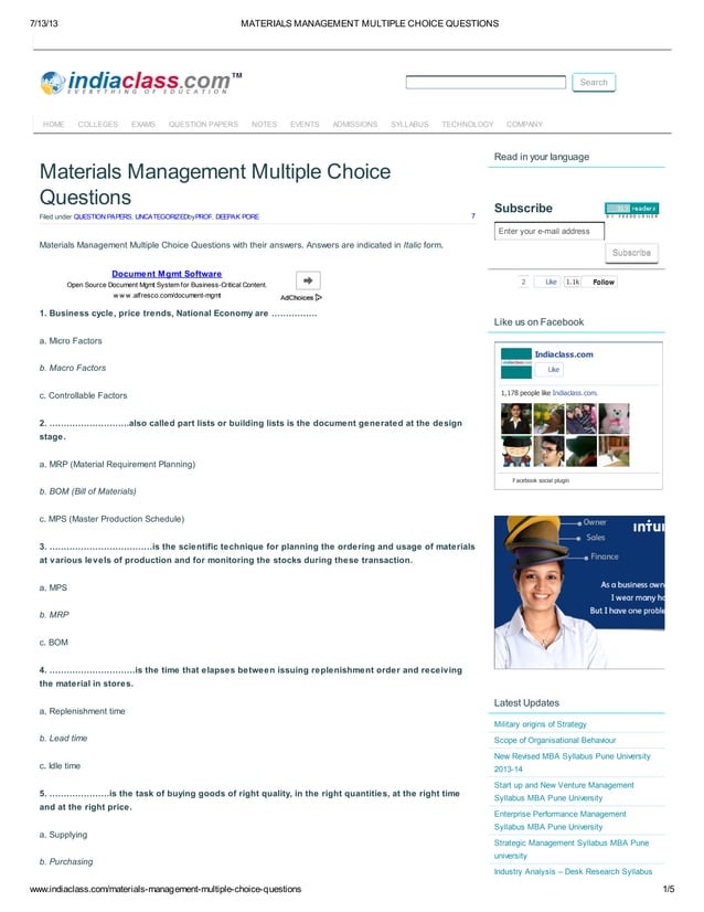 153545916 materials-management-multiple-choice-questions | PDF