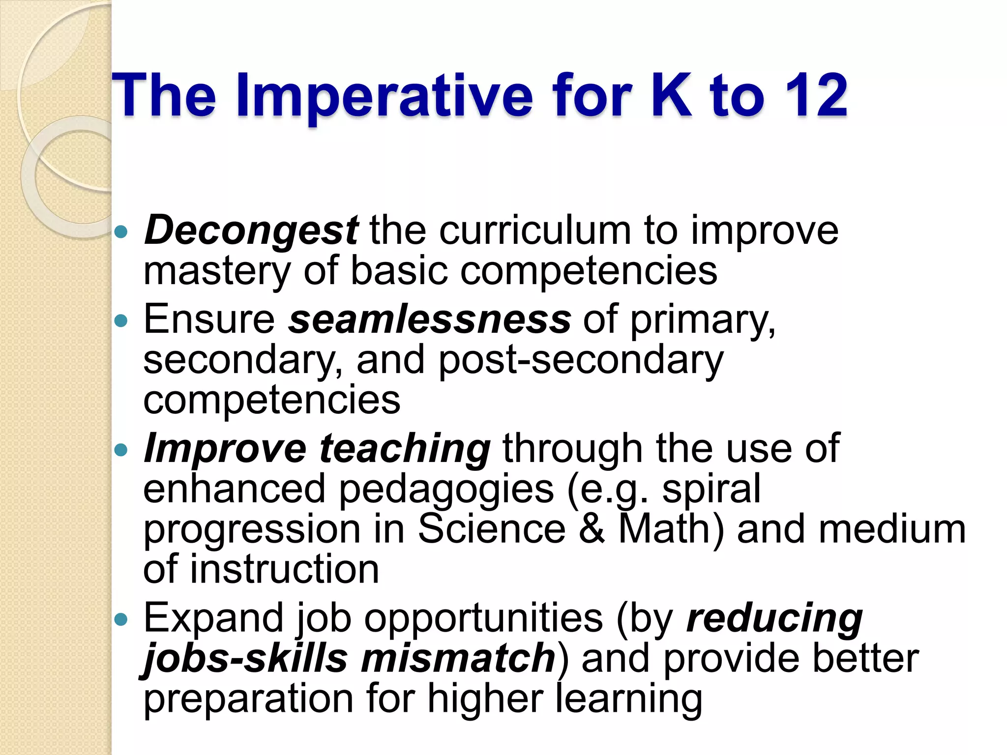K to 12 CURRICULUM FOR BASIC EDUCATION | PPTX