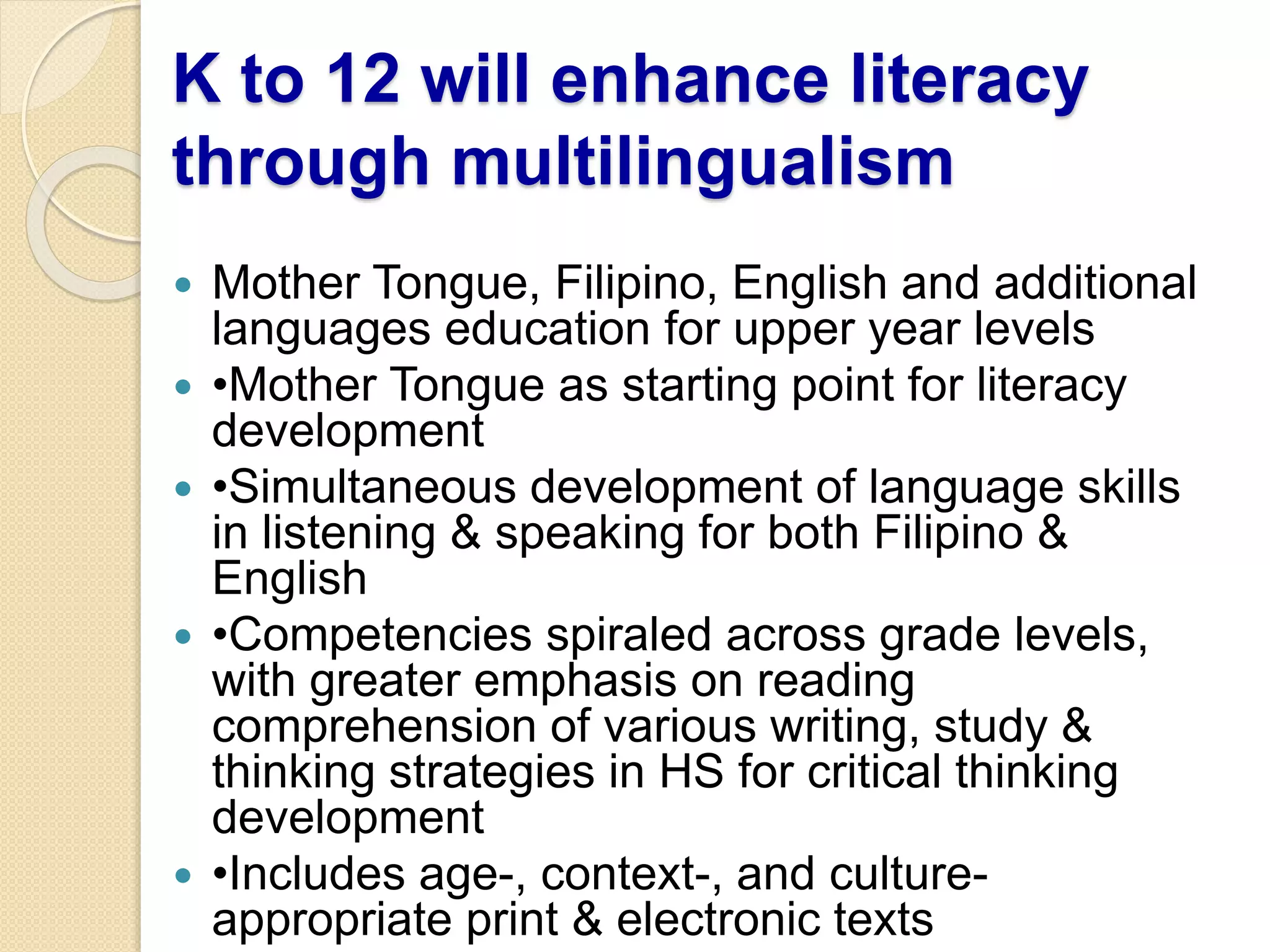 K to 12 CURRICULUM FOR BASIC EDUCATION | PPTX