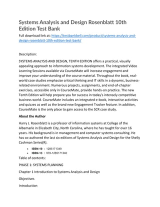 Systems Analysis and Design Rosenblatt 10th Edition Test Bank | PDF