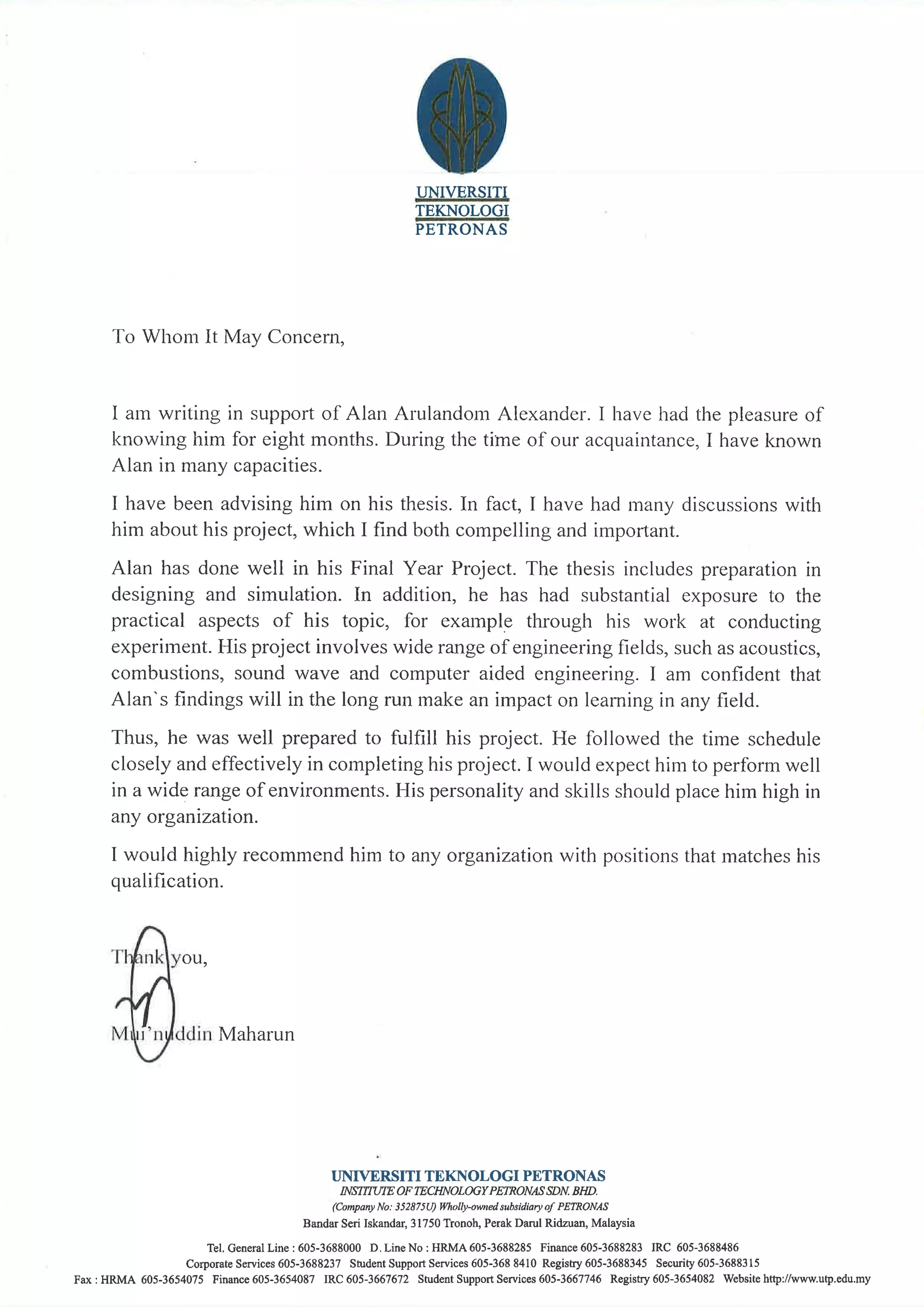 Recommendation Mr. Muinuddin - Lecturer - Copy | PDF