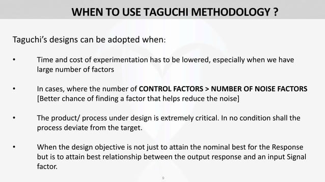 PPT ON TAGUCHI METHODS / TECHNIQUES - KAUSTUBH BABREKAR | PPTX