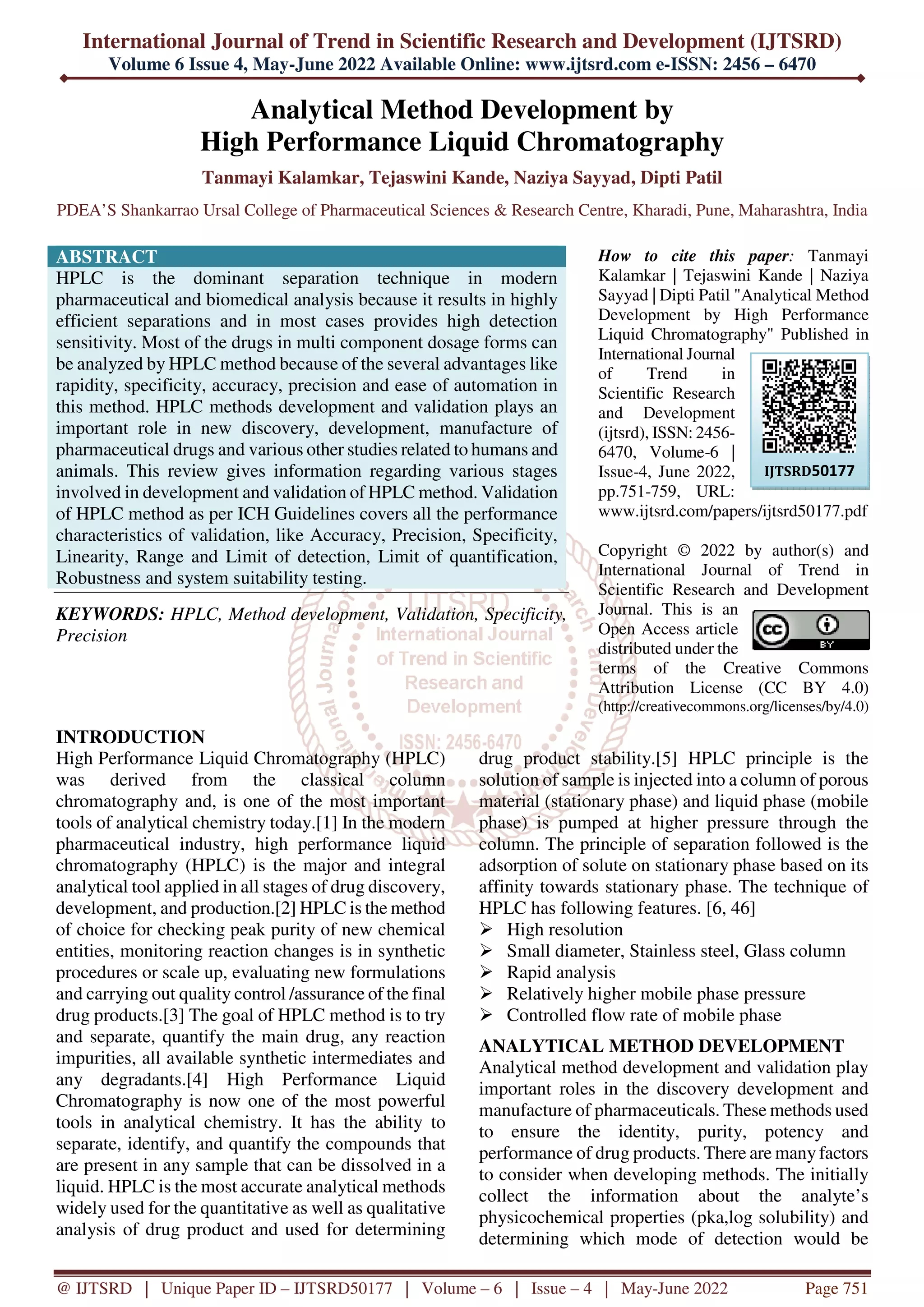 Analytical Method Development by High Performance Liquid Chromatography ...