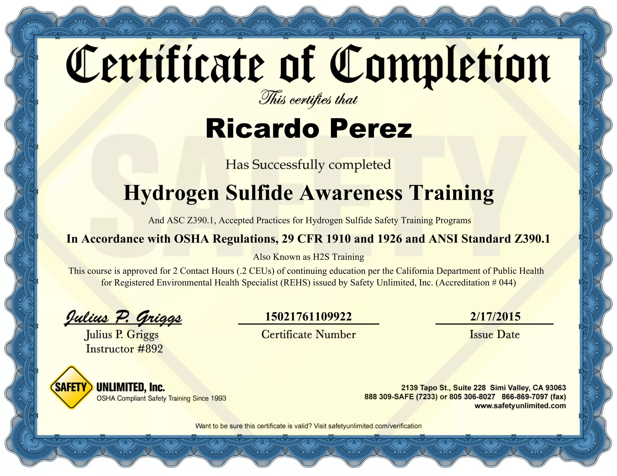 H2S Certification | PPT