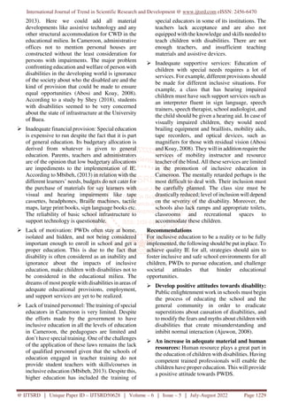 Inclusive Education and It’s Impact on Children with Disabilities in the North West Region of ...