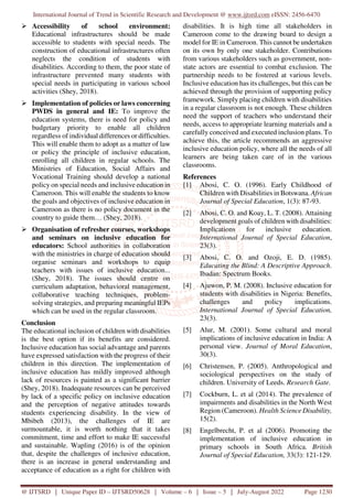 Inclusive Education and It’s Impact on Children with Disabilities in the North West Region of ...
