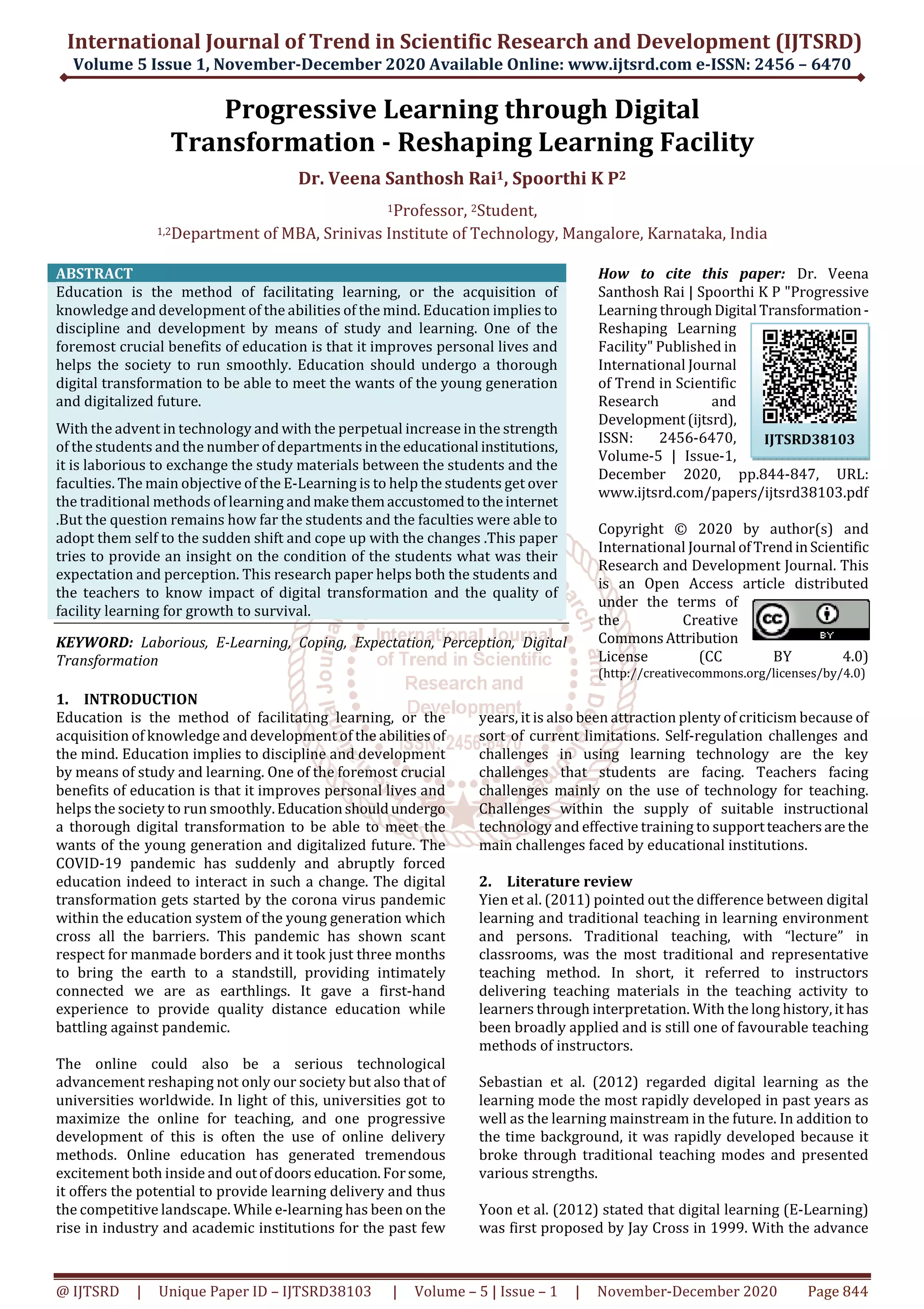 Progressive Learning through Digital Transformation Reshaping Learning ...