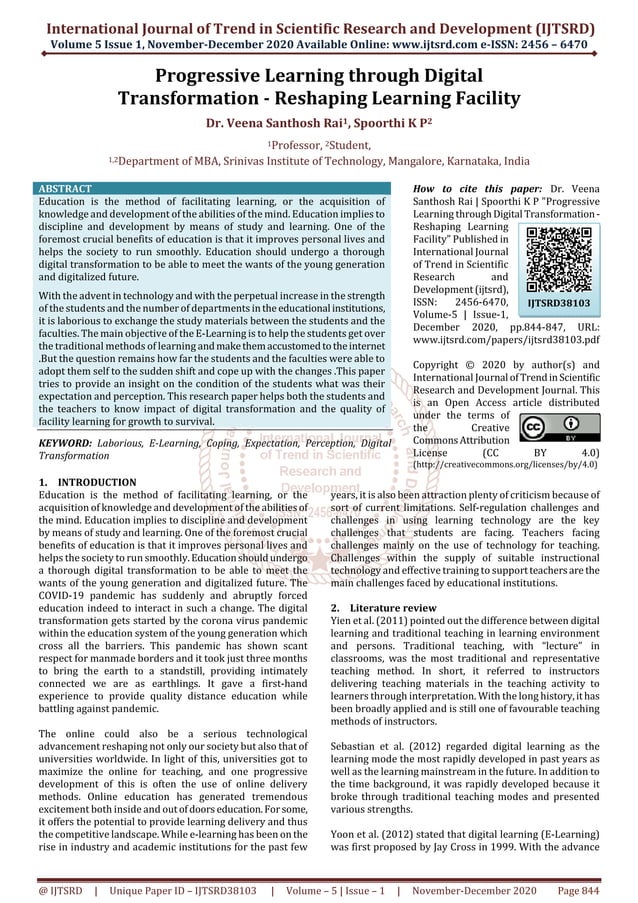 Progressive Learning through Digital Transformation Reshaping Learning Facility | PDF