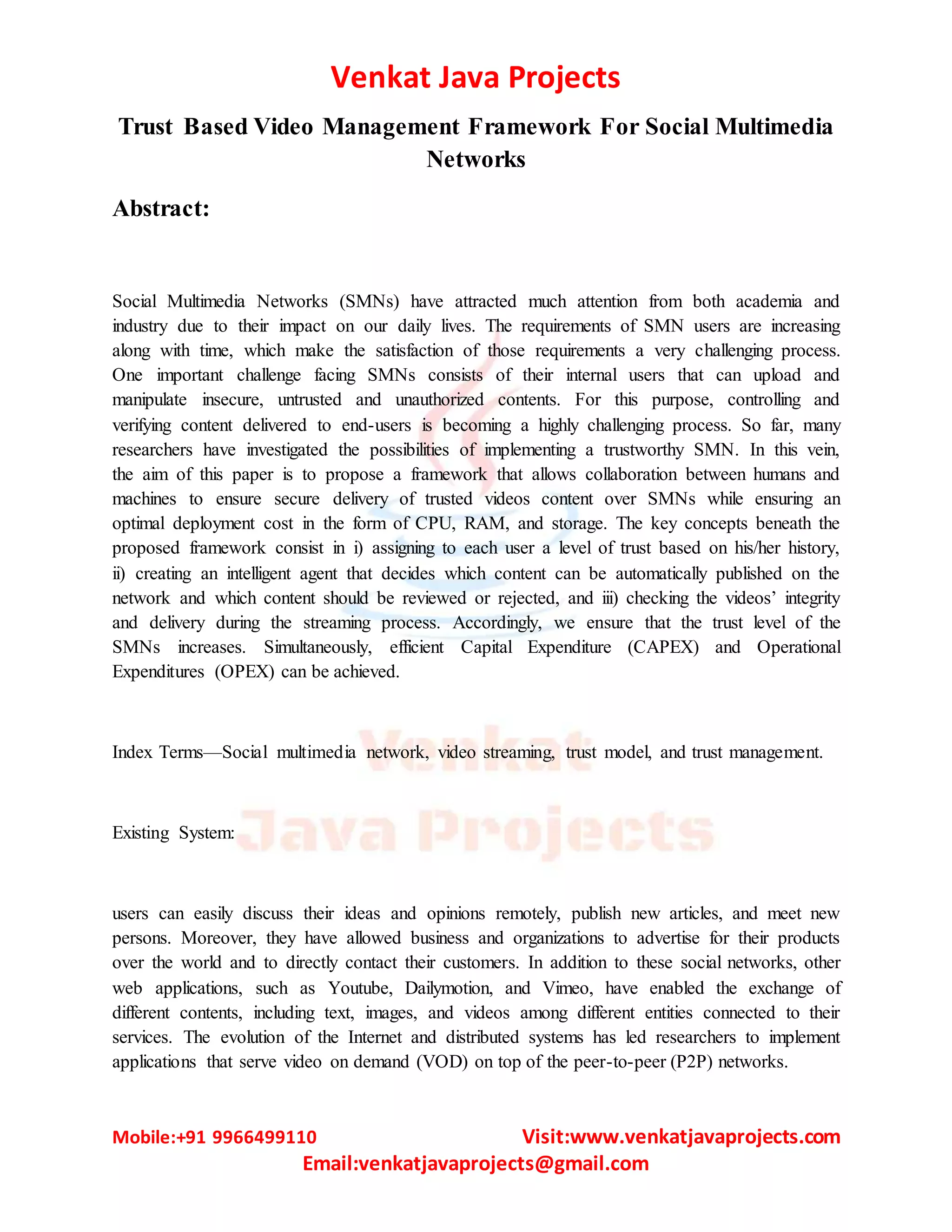 Trust based video management framework for social multimedia networks | DOCX