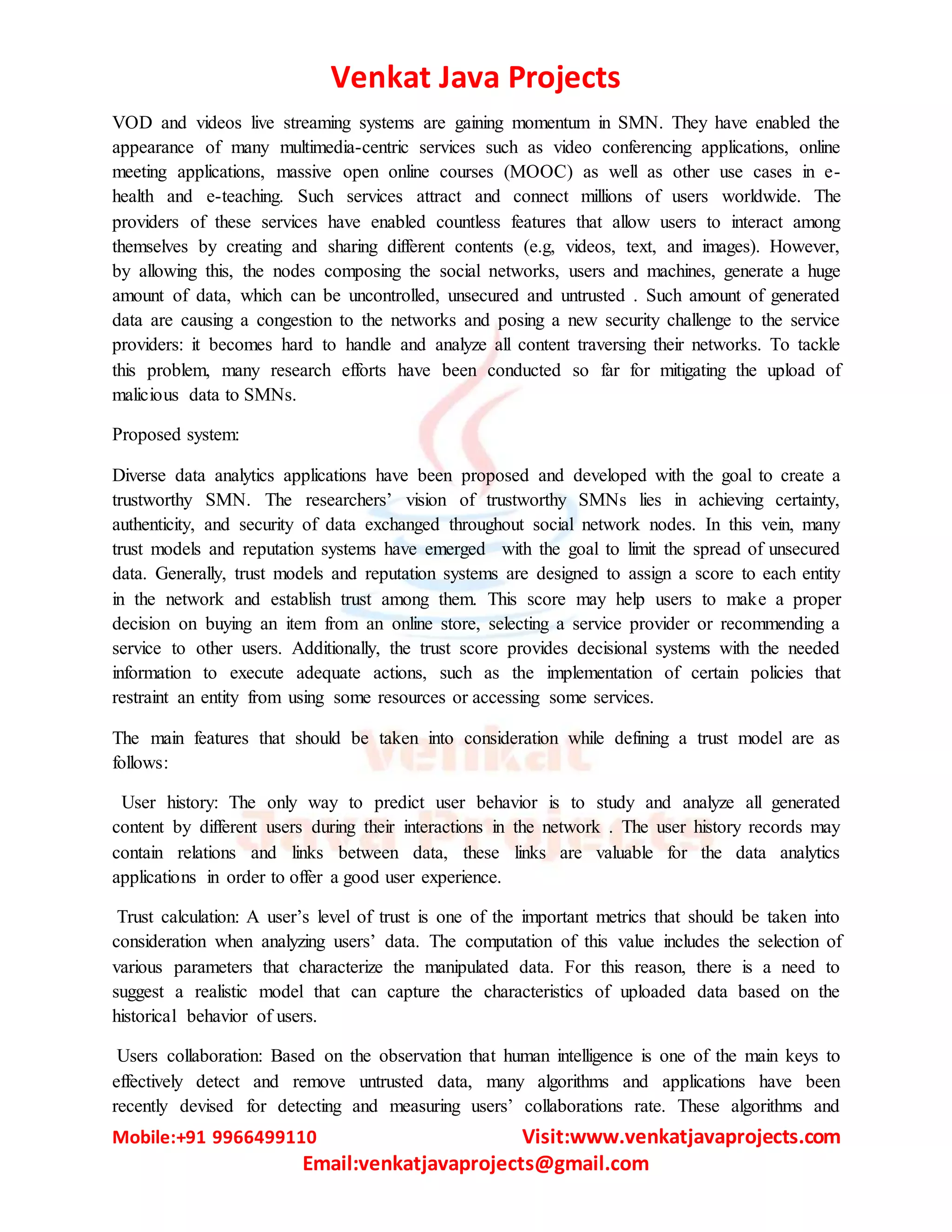 trust based video management framework for social multimedia networks | DOCX