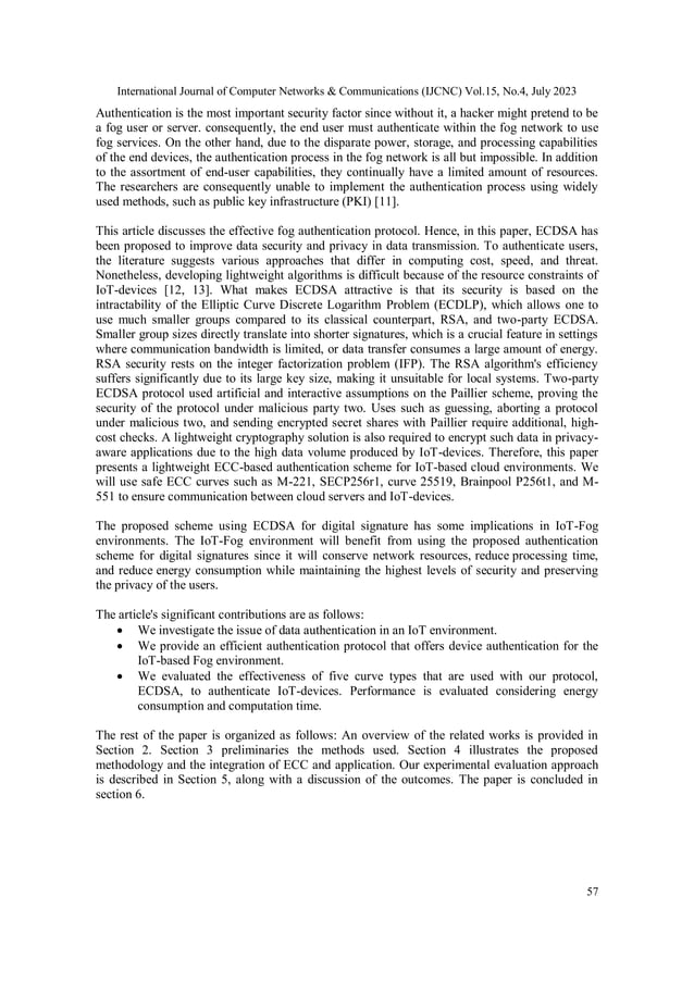 Efficient Ecc Based Authentication Scheme For Fog Based Iot Environment Pdf