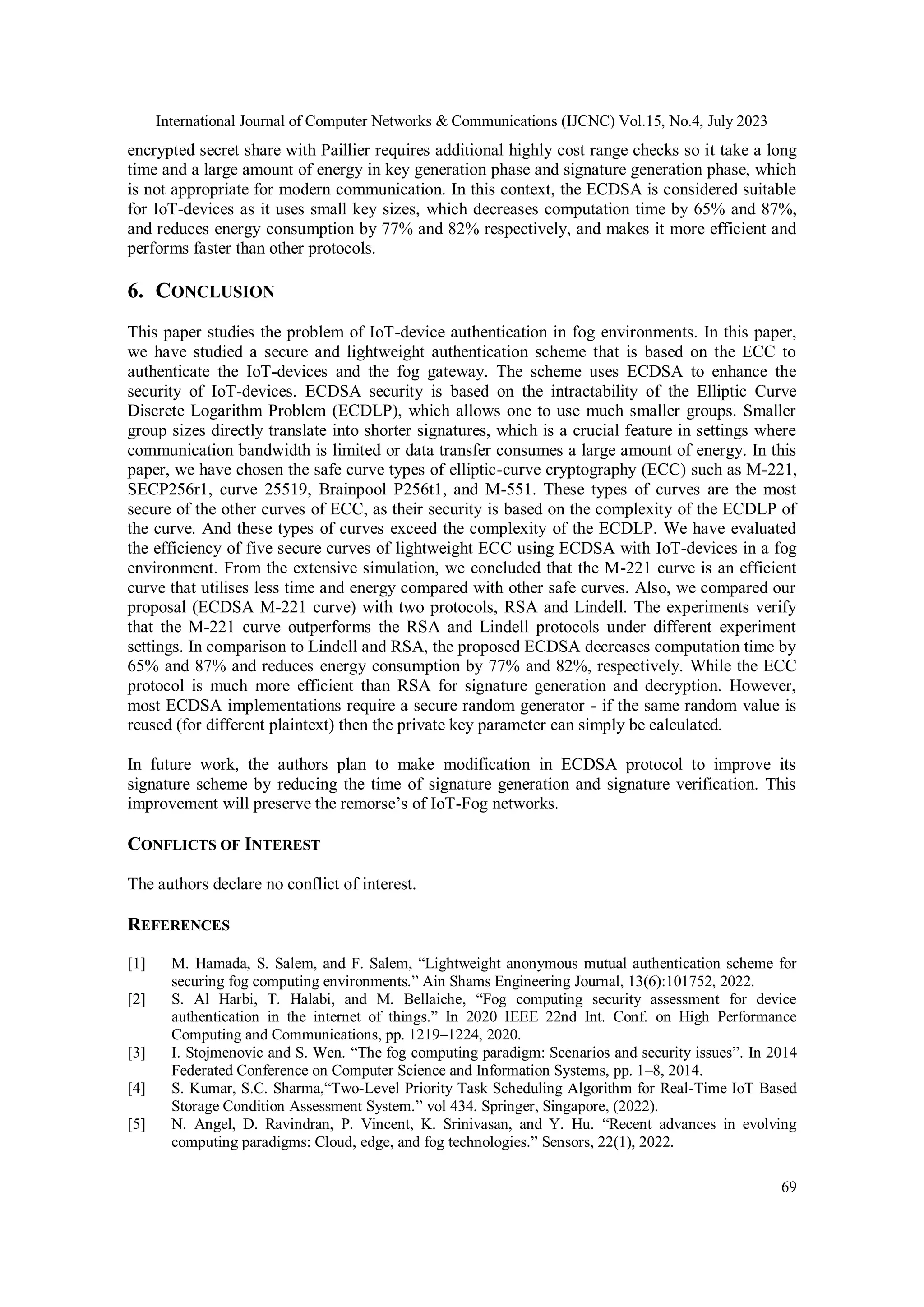 Efficient ECC-Based Authentication Scheme for Fog-Based IoT Environment | PDF