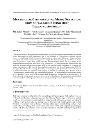 Multimodal Cyberbullying Meme Detection From Social Media Using Deep Learning Approach | PDF