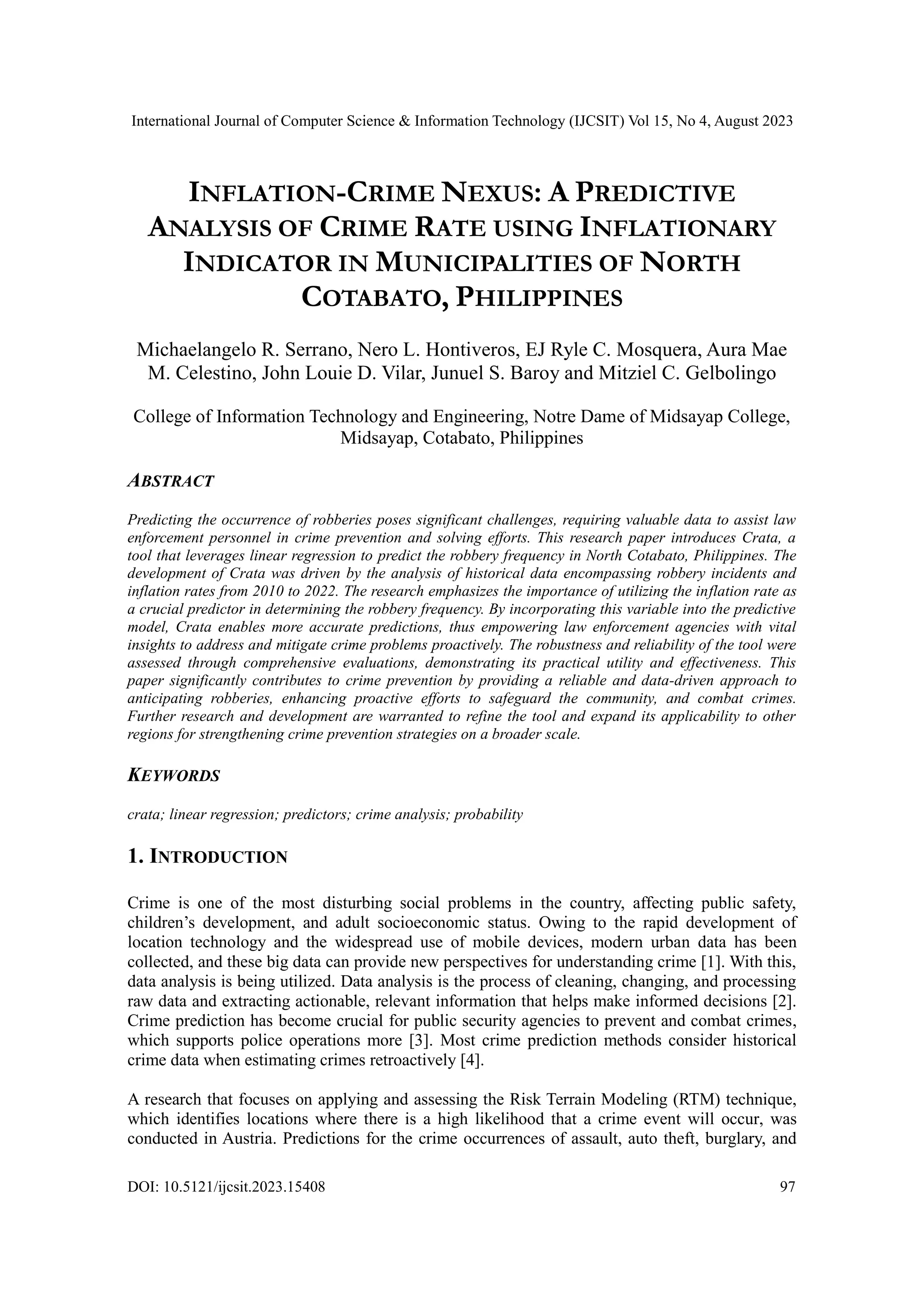 Inflation-Crime Nexus: A Predictive Analysis of Crime Rate Using Inflationary Indicator in ...