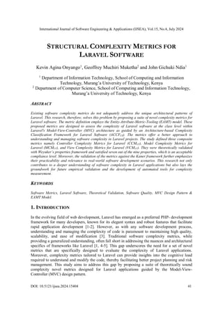 Paper Title : Structural Complexity Metrics for Laravel Software | PDF | Free Download