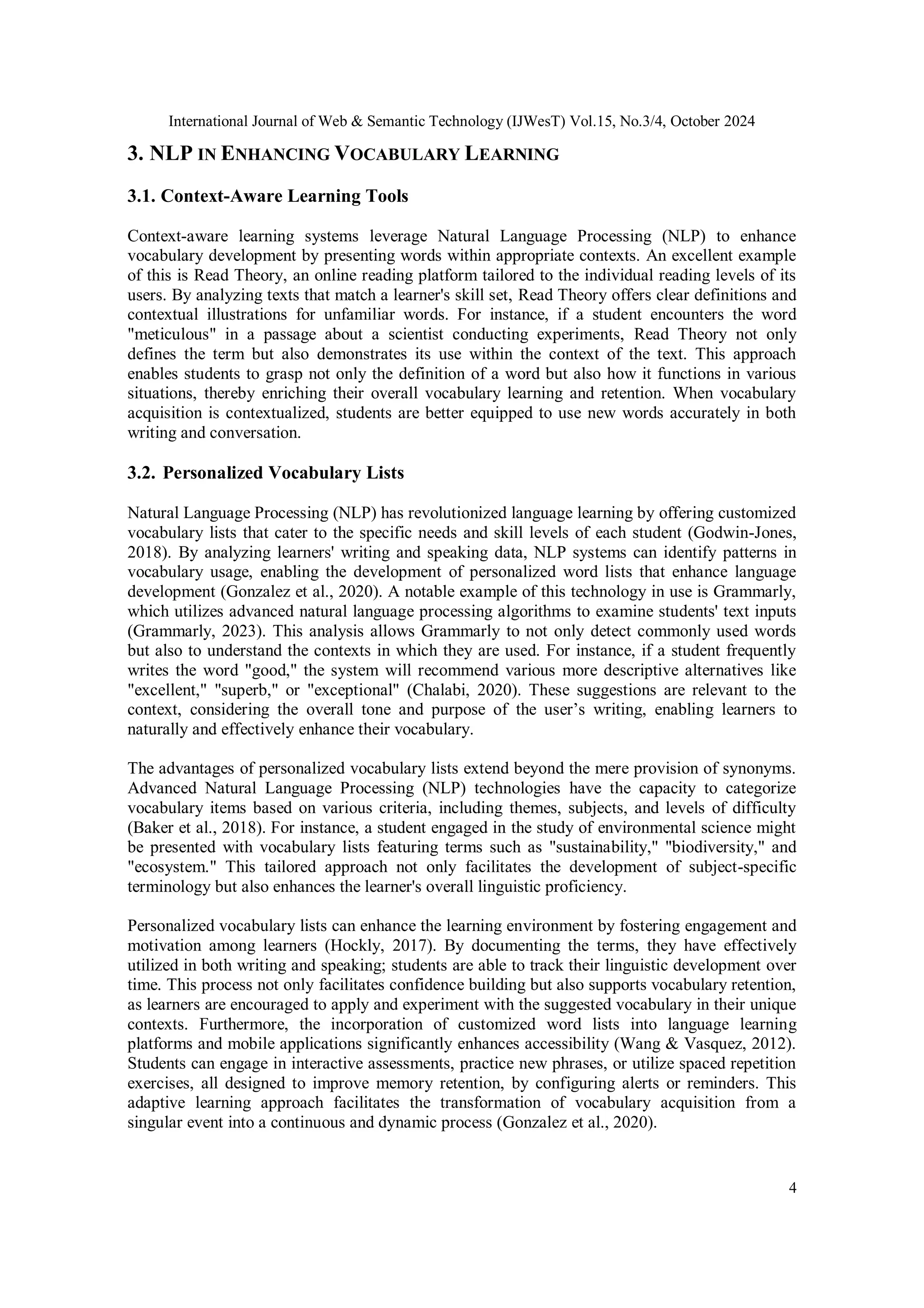 NLP Applications in Vocabulary Acquisition | PDF