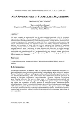 NLP APPLICATIONS IN VOCABULARY ACQUISITION | PDF