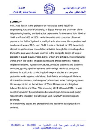 PROF ALAA YASSIN PROFESSIONAL EXPERIENCE | PDF | Civil Engineering ...