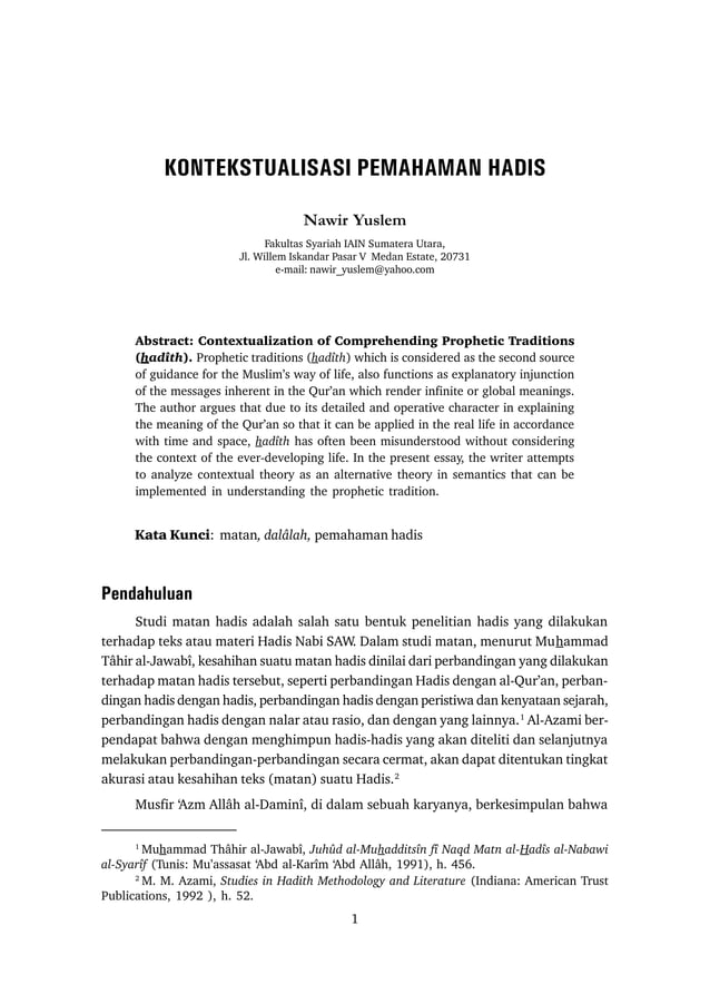 kontekstualisasi pemahaman hadis nabawi. | PDF