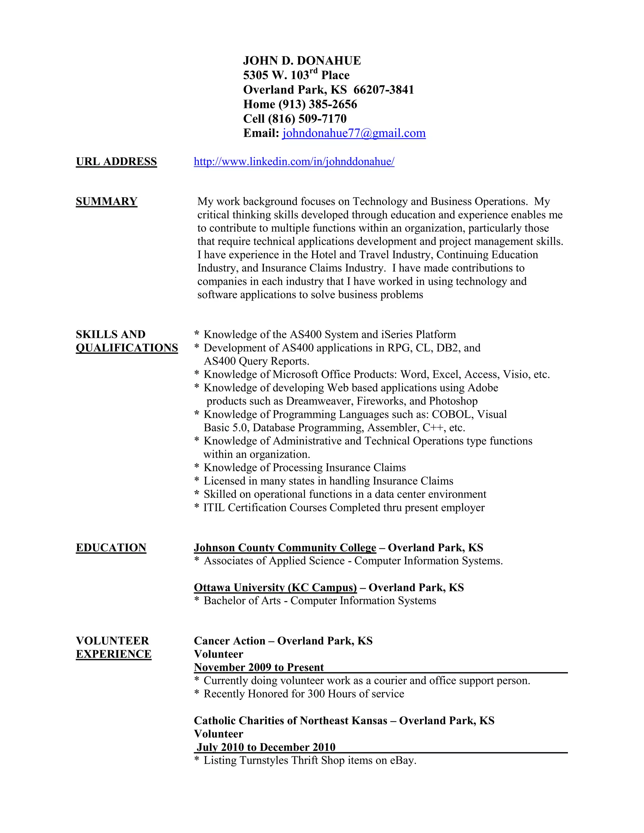 John_Donahue_Resume_2015 | PDF | Computing | Technology & Computing