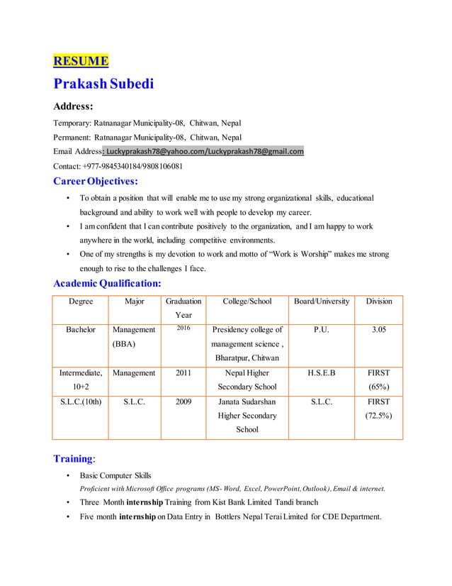 resume @ prakash | PDF