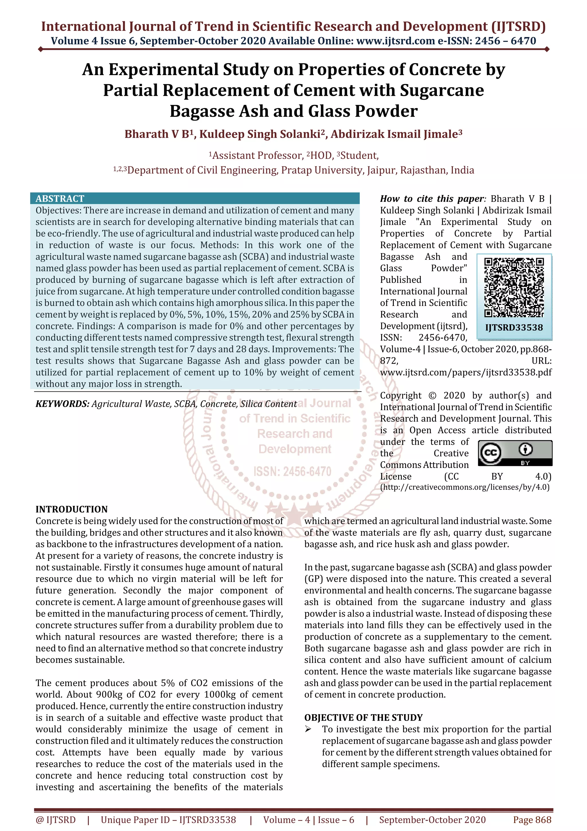 An Experimental Study on Properties of Concrete by Partial Replacement ...
