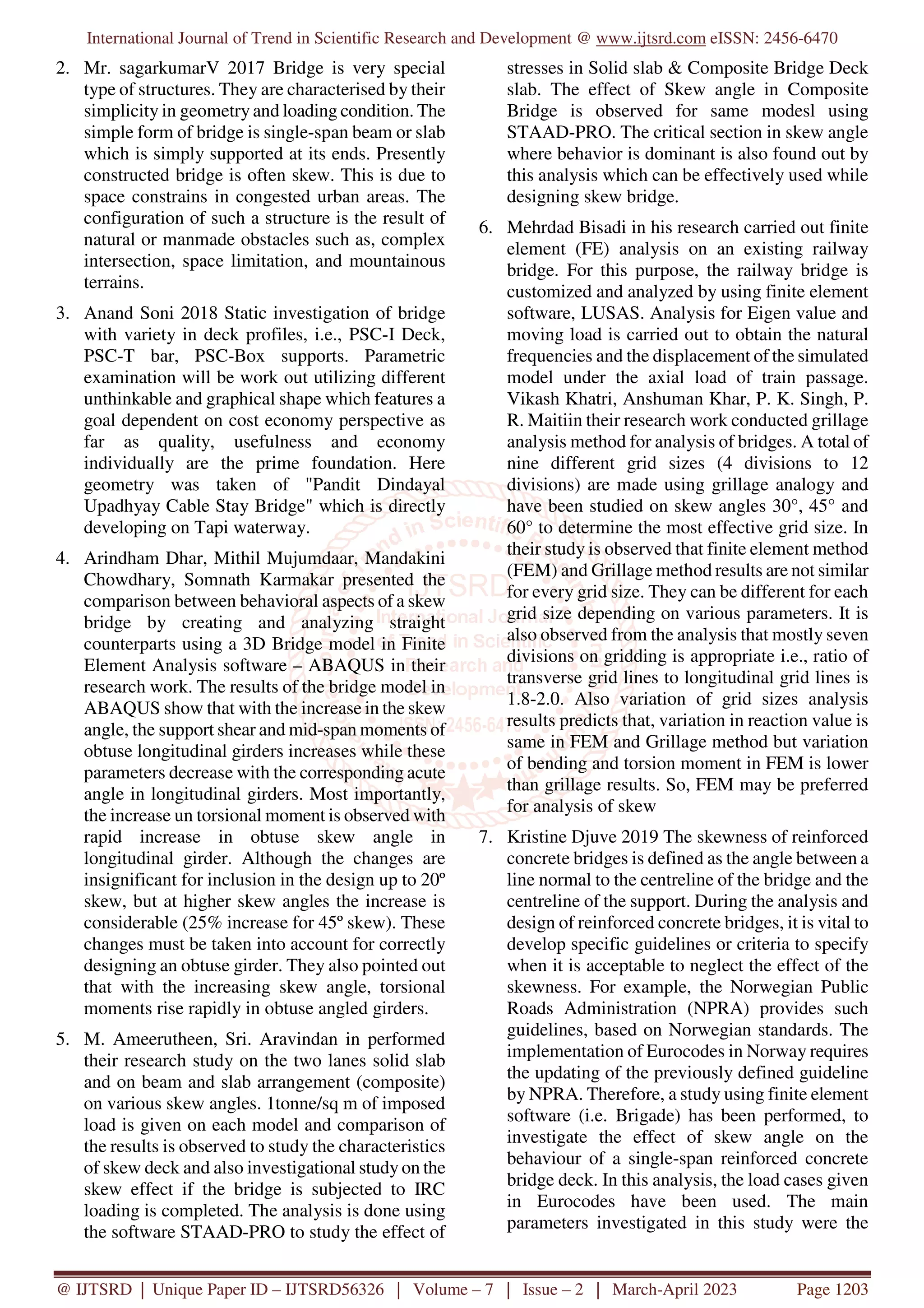 A Review Paper Study on Skew Slab Bridge using ETAB Software by Finite Element Method | PDF