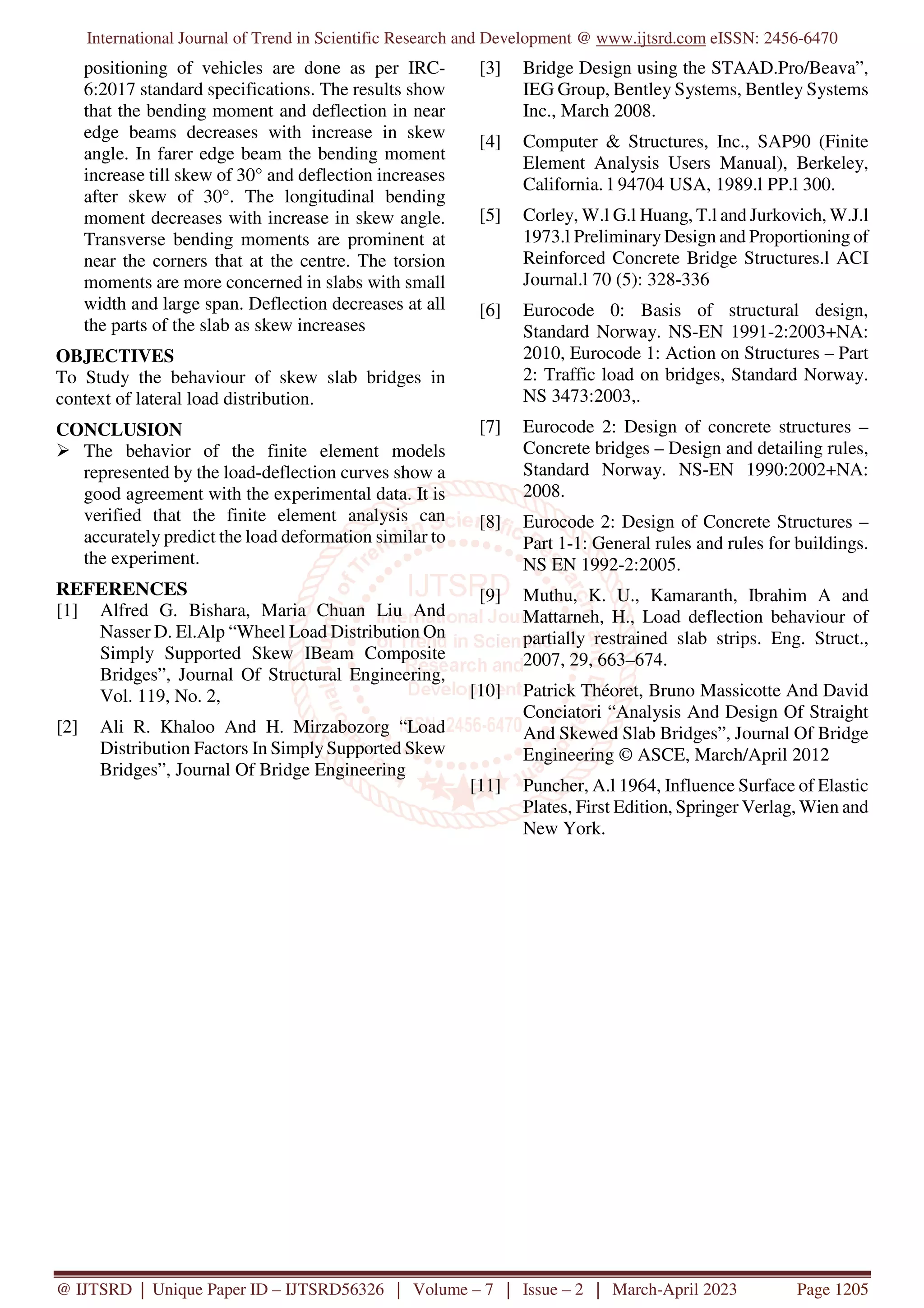 A Review Paper Study on Skew Slab Bridge using ETAB Software by Finite Element Method | PDF