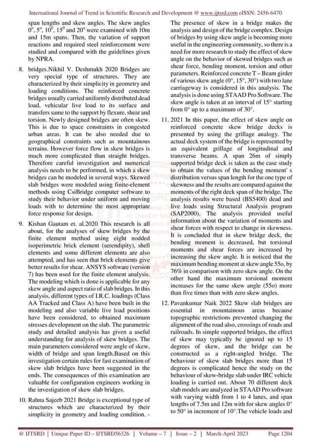 A Review Paper Study on Skew Slab Bridge using ETAB Software by Finite Element Method | PDF