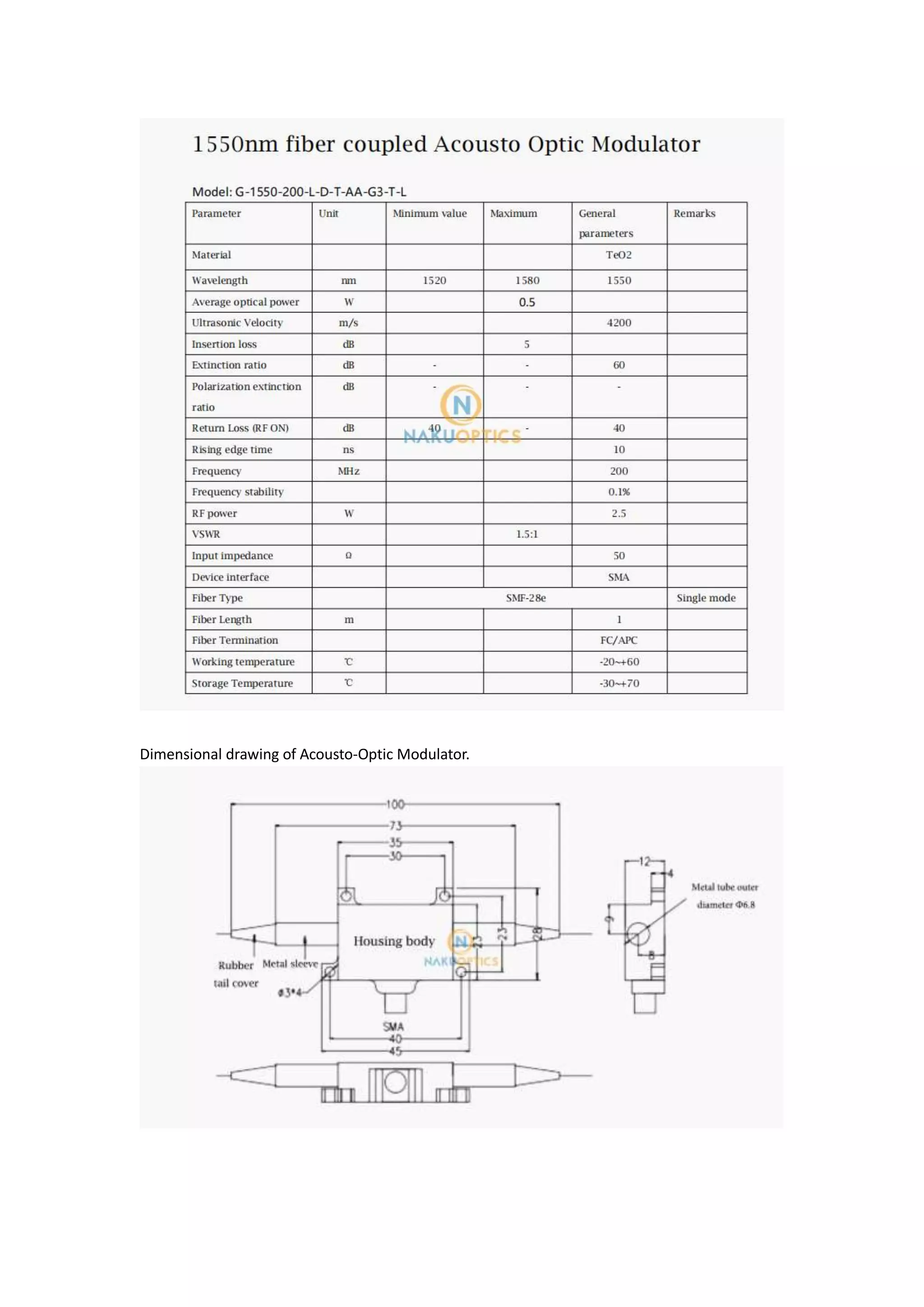 1550nm 200MHz Fiber Coupled AO Modulator | DOC