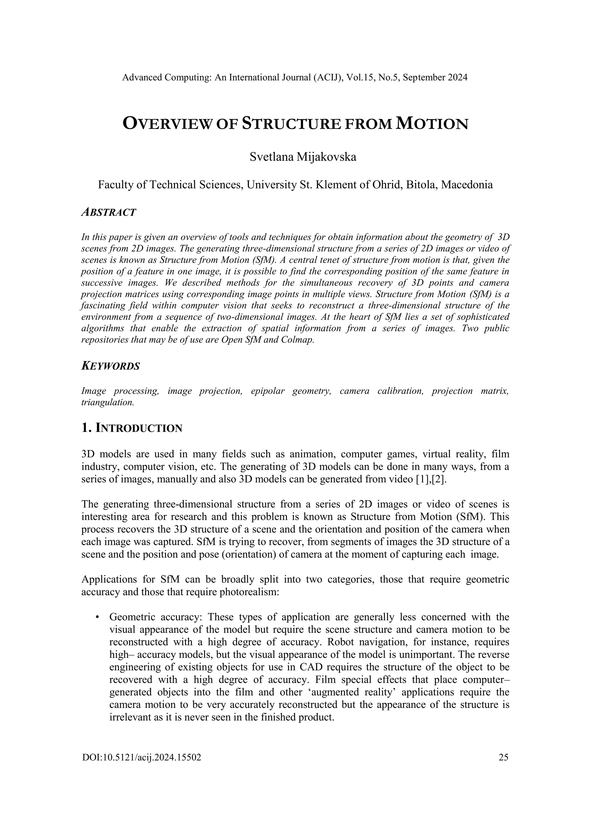 OVERVIEW OF STRUCTURE FROM MOTION ACIJ A | PDF