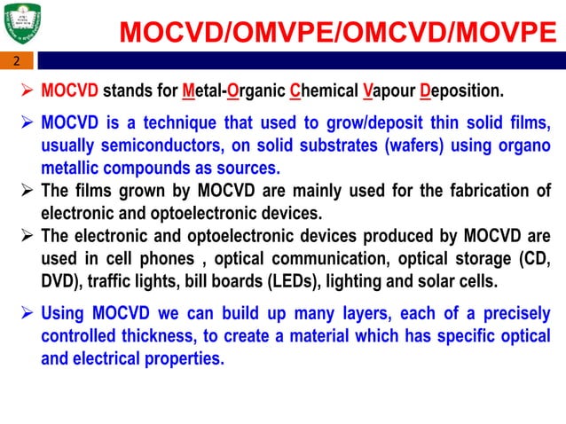 METAL ORGANIC CHEMICAL VAPOR DEPOSITION- MOCVD--ABU SYED KUET | PPTX