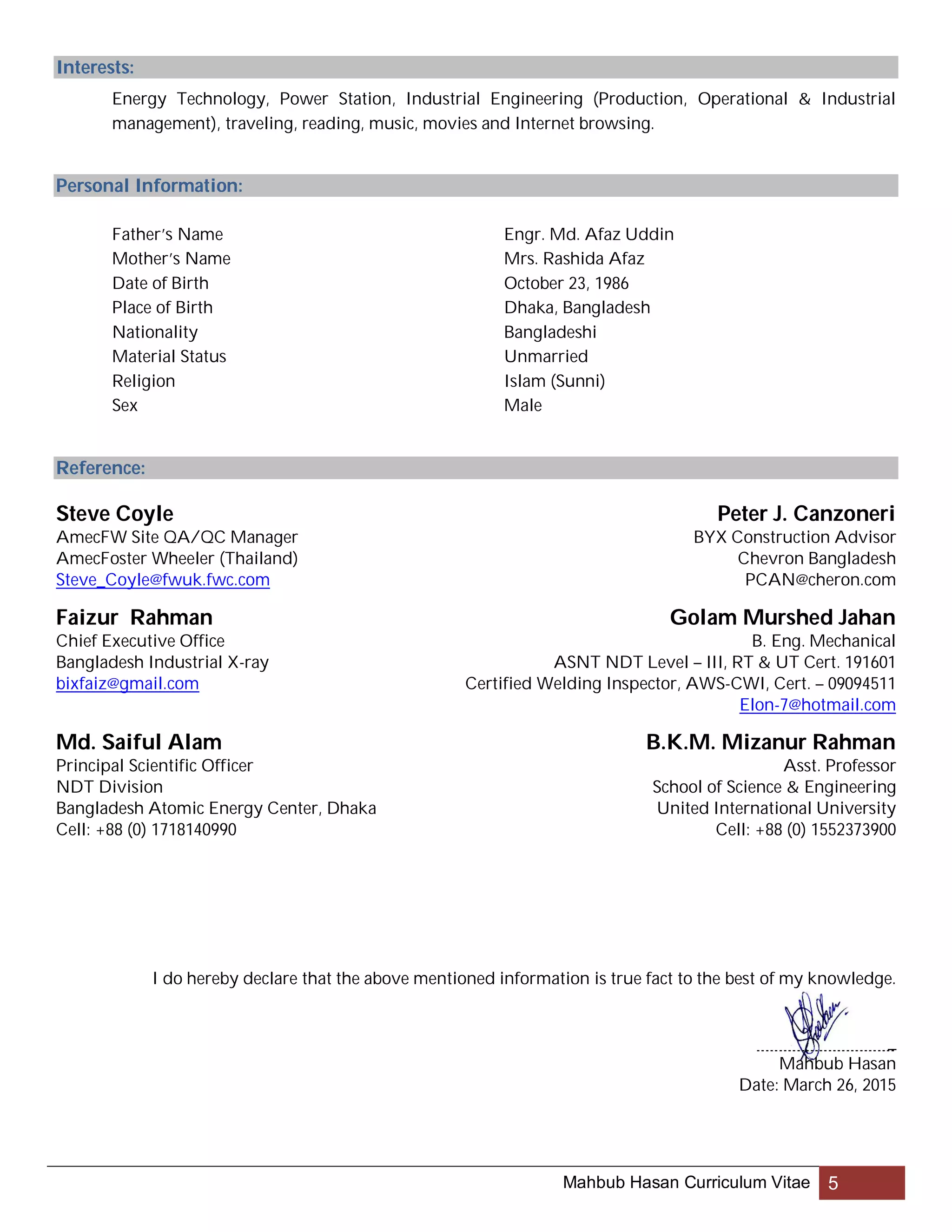 Mahbub Hasan Curriculum Vitae Updated - Copy | PDF