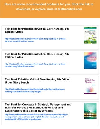 Test Bank for Priorities in Critical Care Nursing 8th Edition by Urden ...