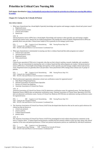 Test Bank for Priorities in Critical Care Nursing 8th Edition by Urden ...