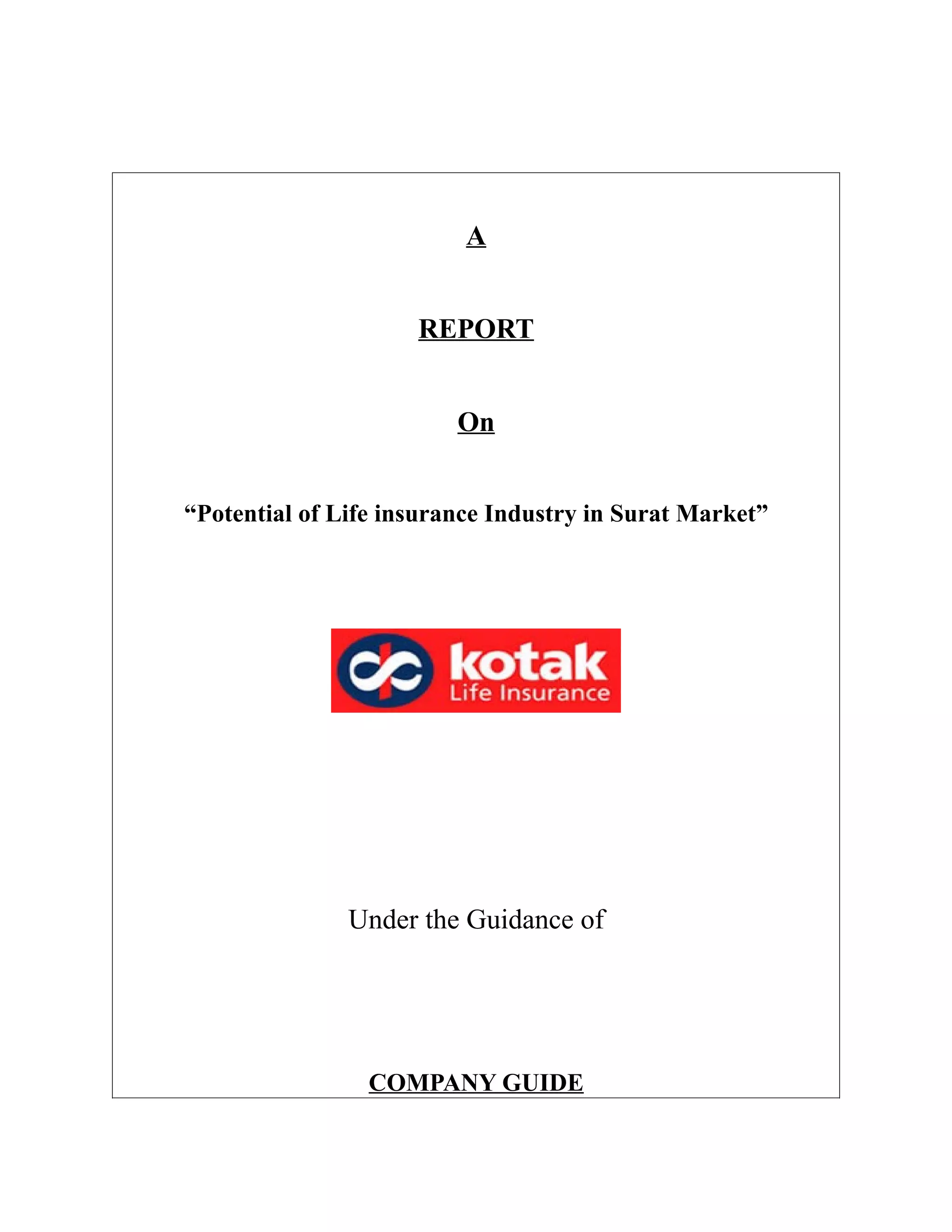 15596379 final-project-report-on-life-insurance-kotak | PDF | Life ...
