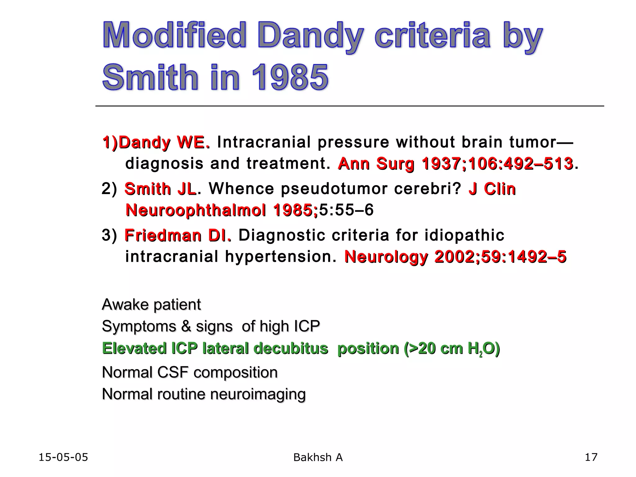 Management of pseudotumor cerebri | PPT