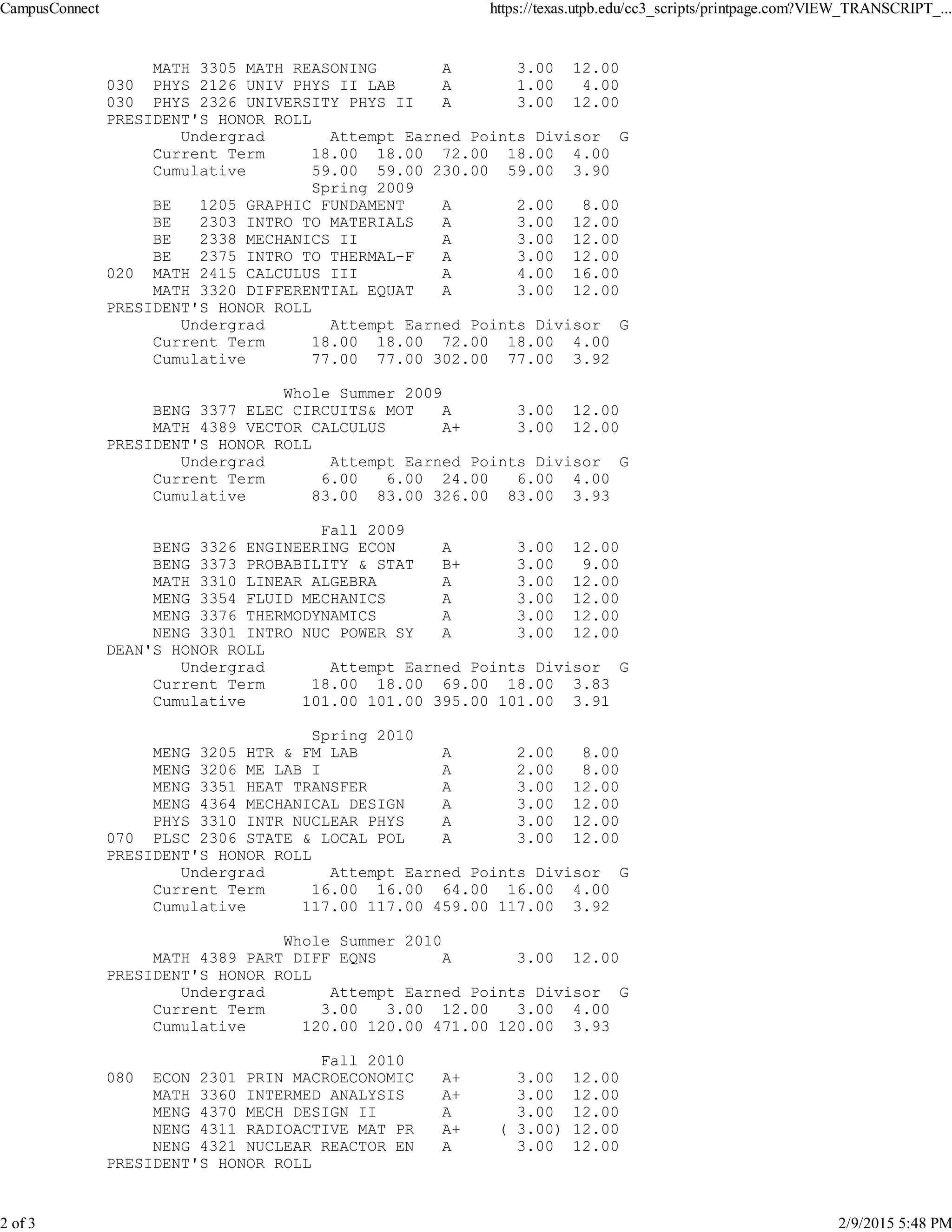 UTPBUndergraduateTranscript-Satterfield | PDF