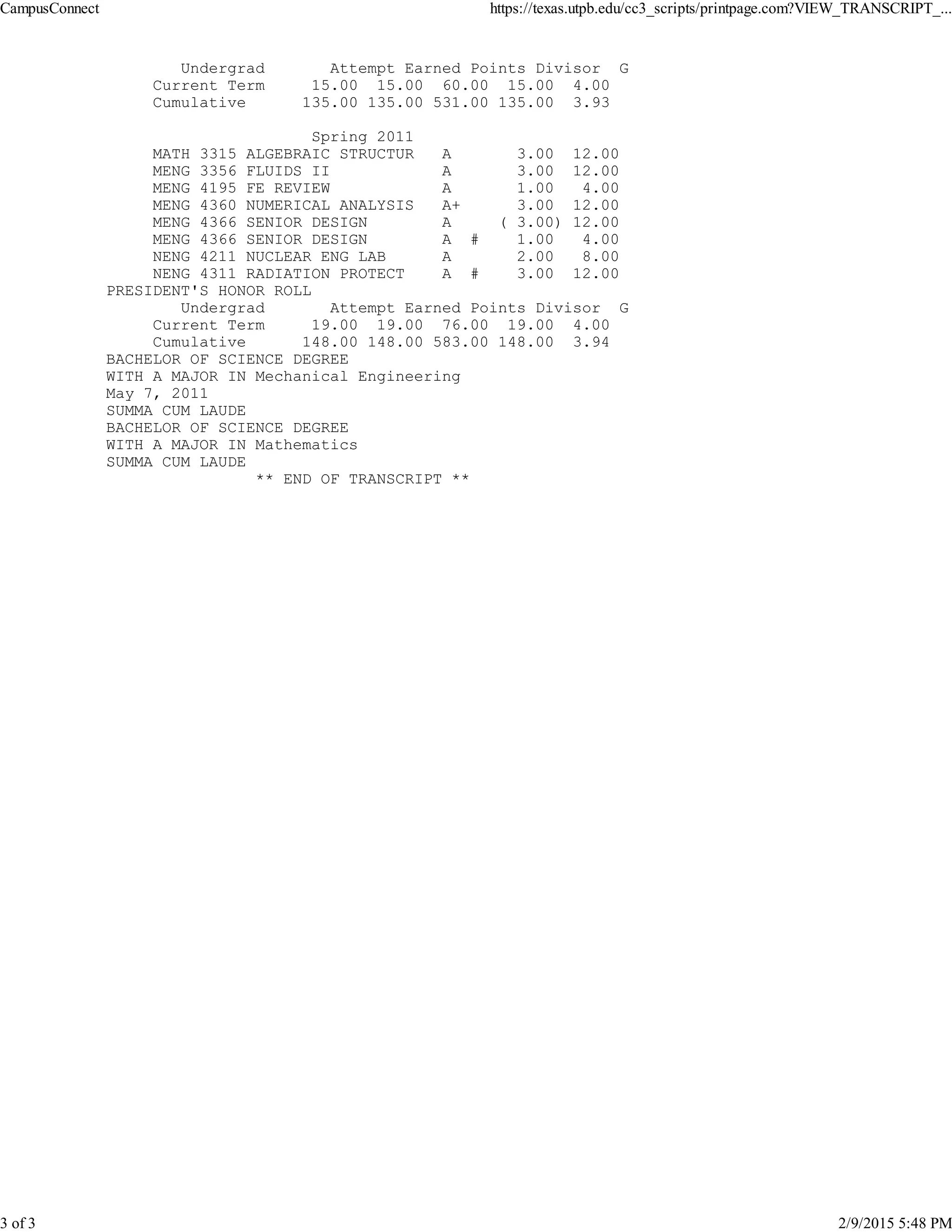 UTPBUndergraduateTranscript-Satterfield | PDF