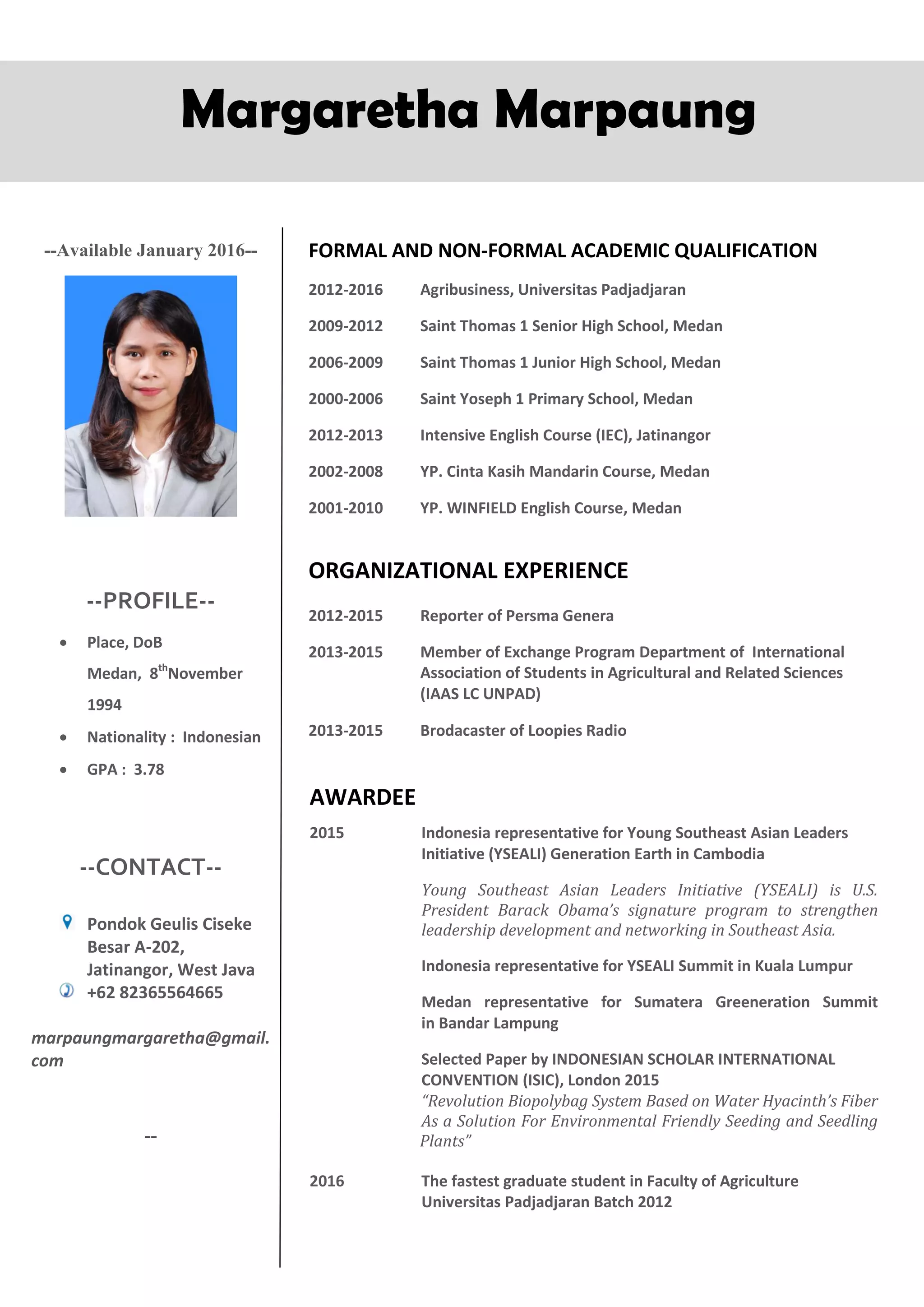 CV-MARGARETHA MARPAUNG | PDF | Agriculture | Industries
