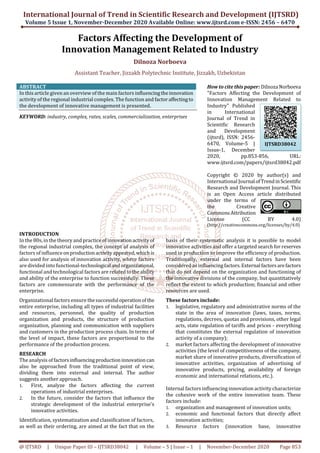 Factors Affecting the Development of Innovation Management Related to ...
