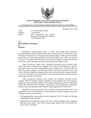 Laporan BPK APBD Kota Bengkulu Tahun 2010 | PDF