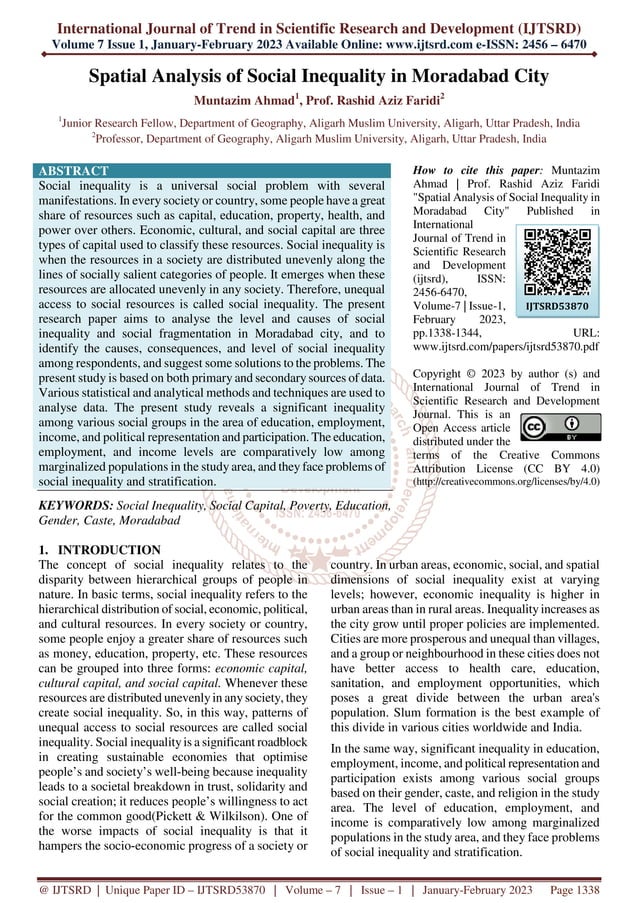 Spatial Analysis of Social Inequality in Moradabad City | PDF