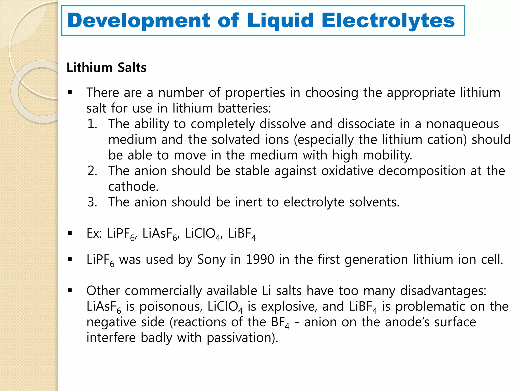 Liquid Electrolyte for Lithium Batteries | PPTX