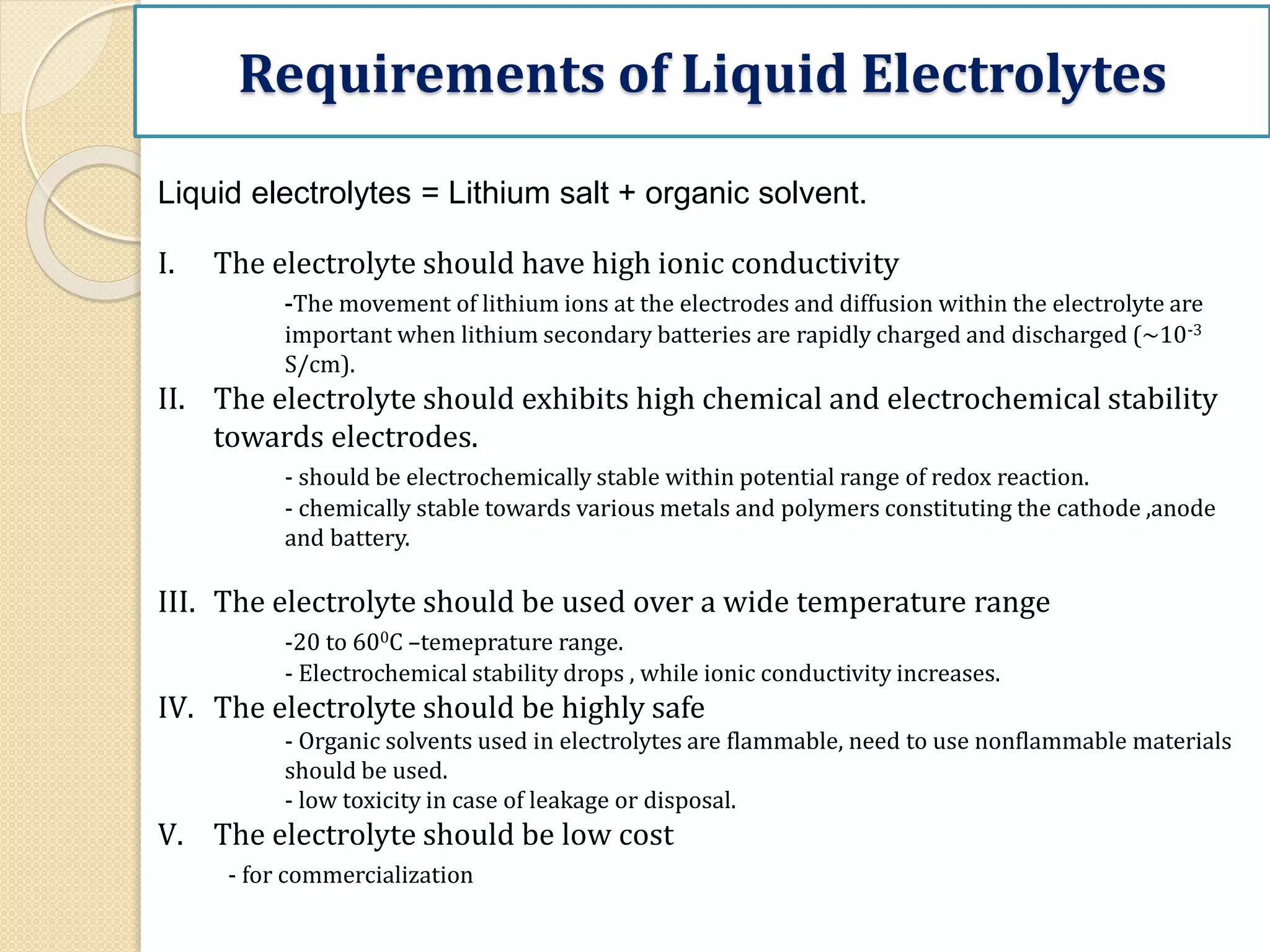 Liquid Electrolyte for Lithium Batteries | PPTX