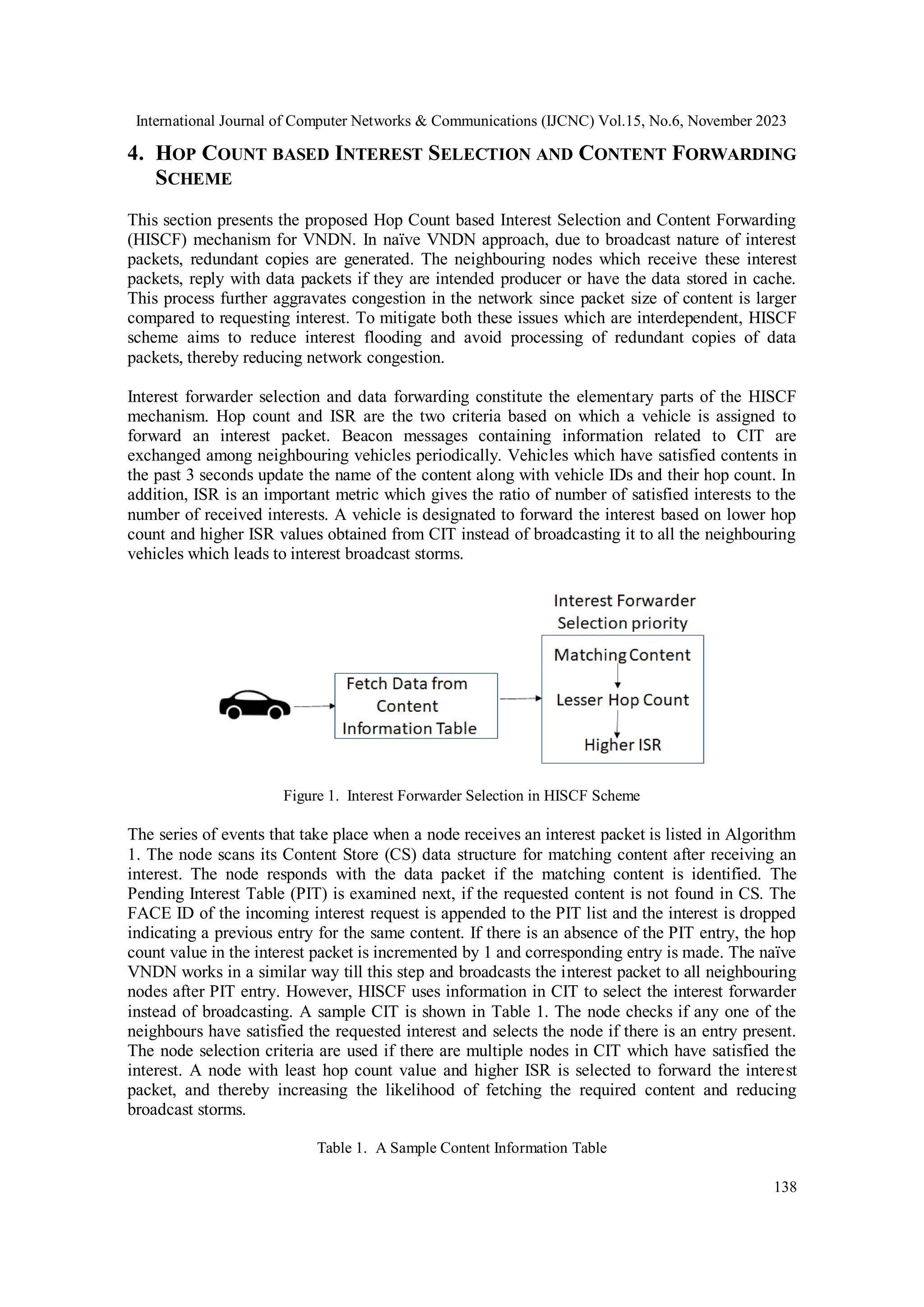 Hop Count Based Interest Selection and Content Forwarding Scheme for Vehicular Named Data ...