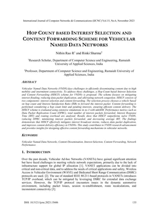 Hop Count Based Interest Selection and Content Forwarding Scheme for Vehicular Named Data ...