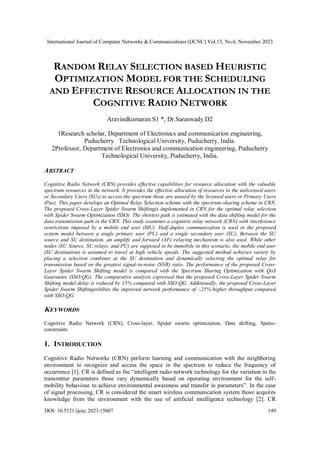 Random Relay Selection based Heuristic Optimization Model for the Scheduling and Effective ...