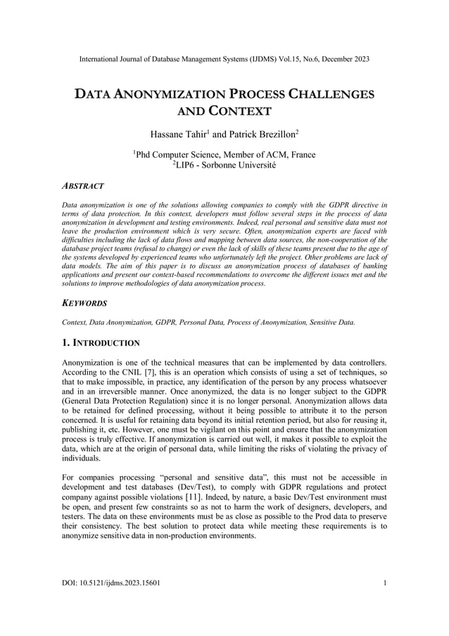 Data Anonymization Process Challenges and Context Missions | PDF